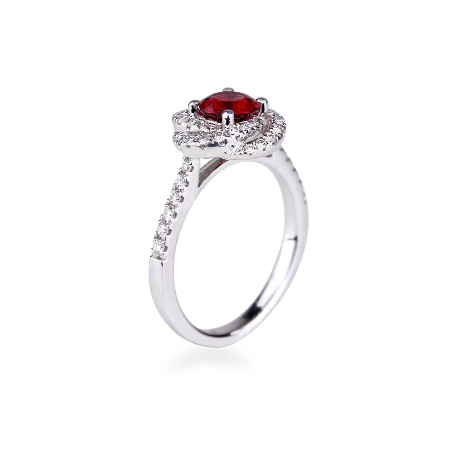 Bague fiançailles rubis et diamants forme fleur