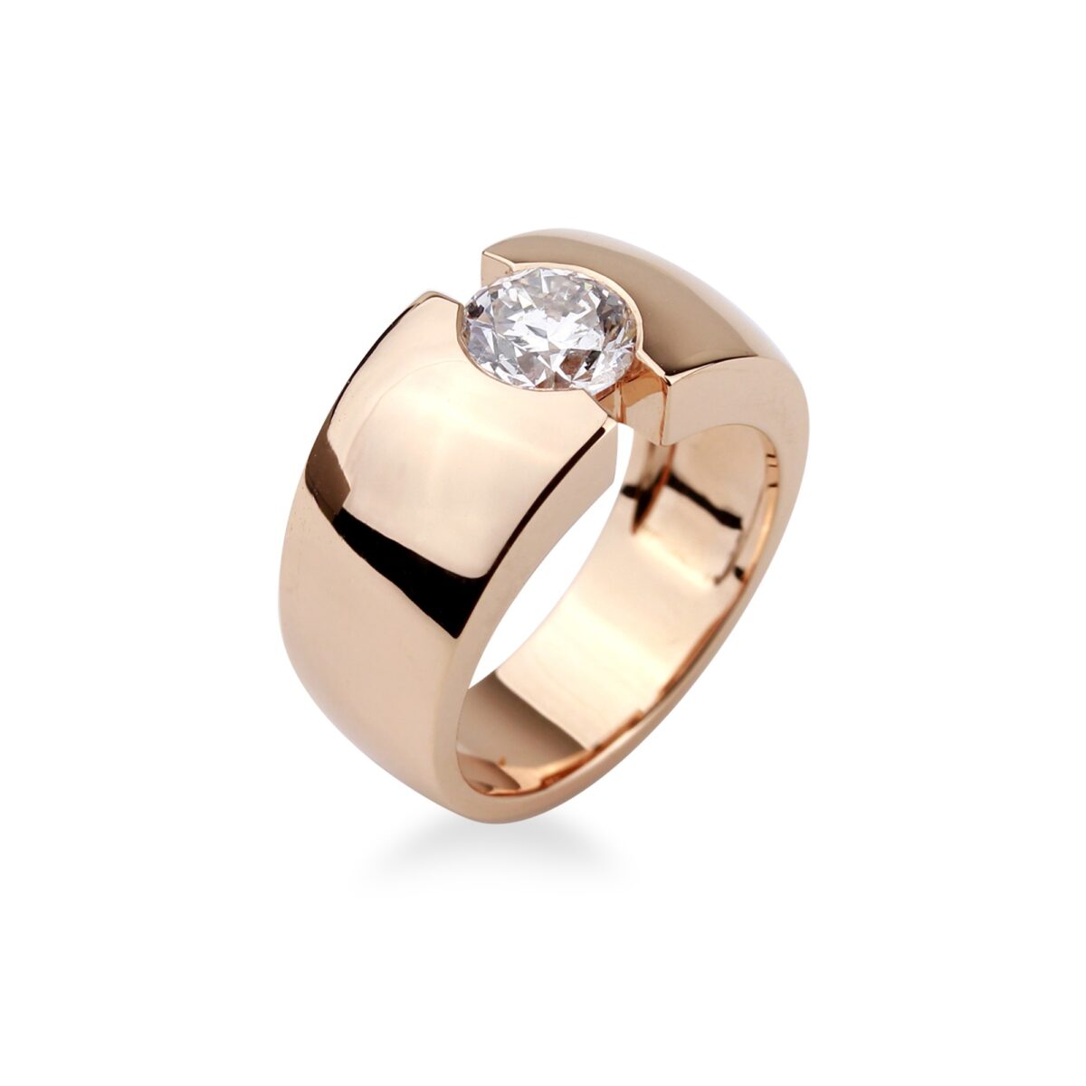 Bague jonc large et bombé diamant et or rose