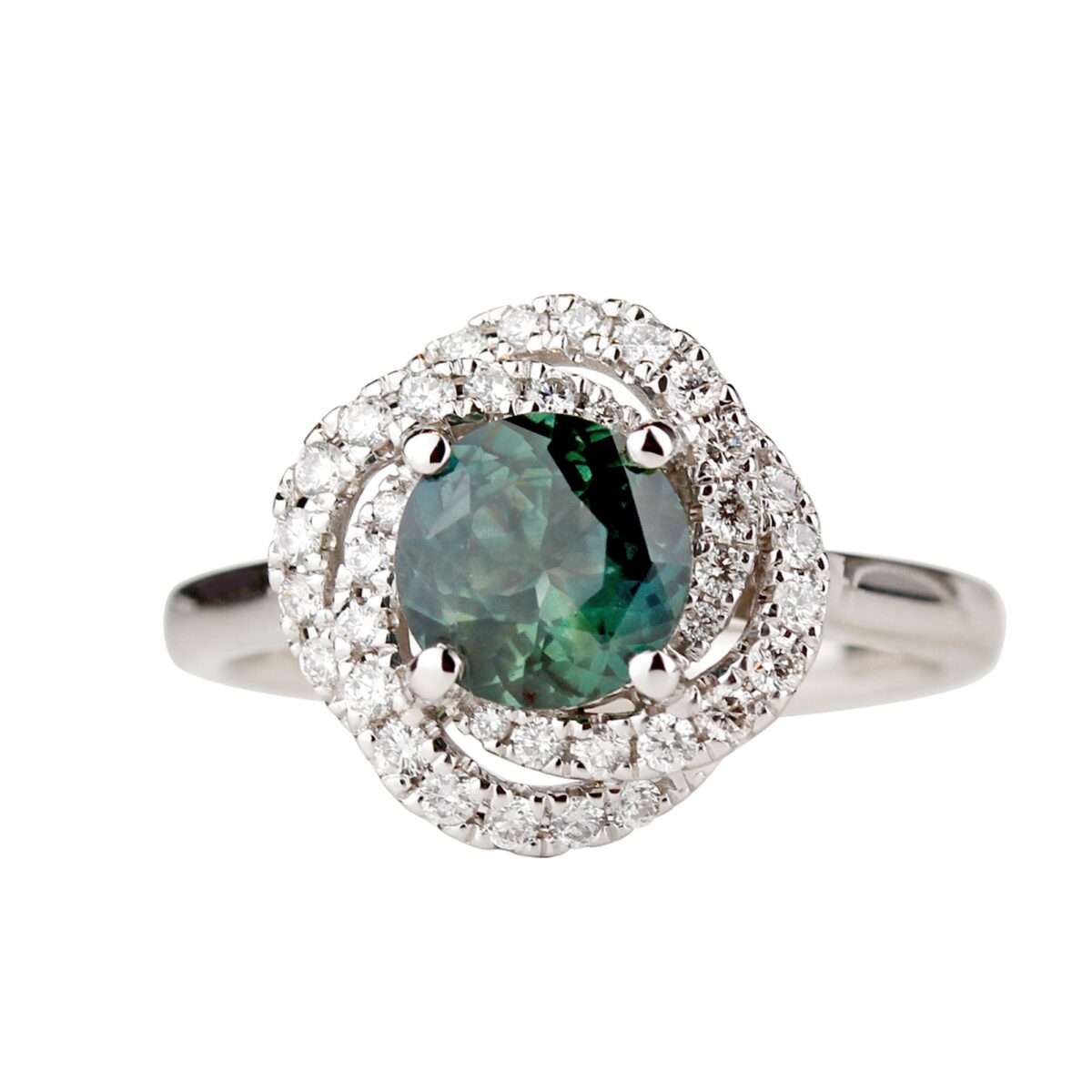 Bague Saphir vert Diamants Or blanc - Florentine
