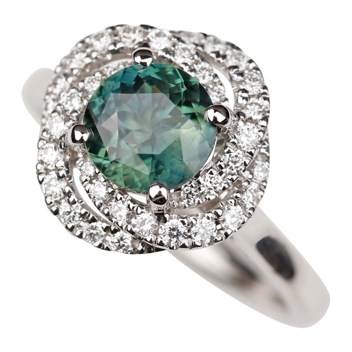 Bague Saphir vert Diamants Or blanc - Florentine